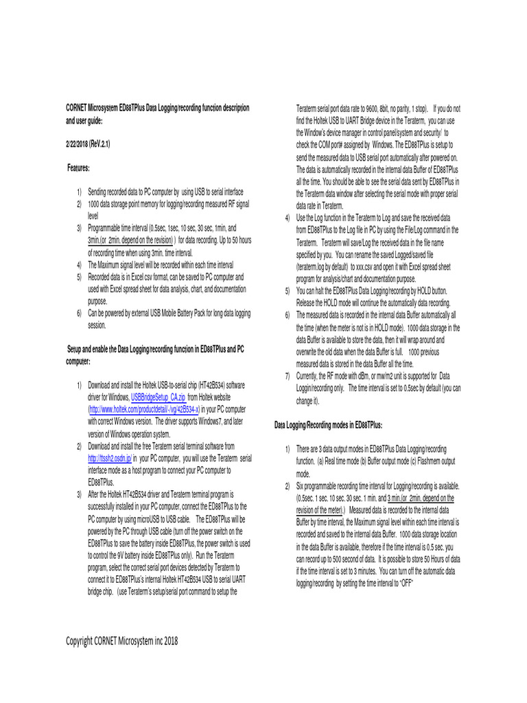 ED88TPlus Data Logging-V2.1 | PDF | Usb | Personal Computers