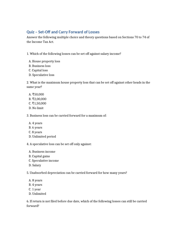 Set Off and Carry Forward Quiz | PDF