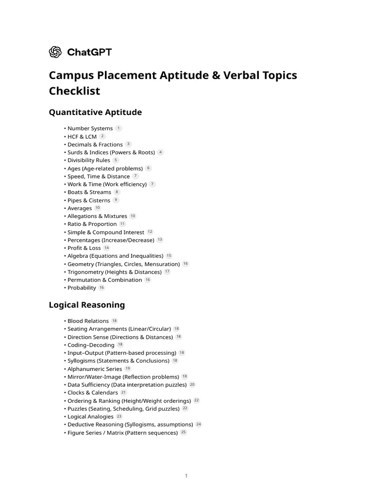 Key Aptitude Topics for Placements | PDF | Mathematics