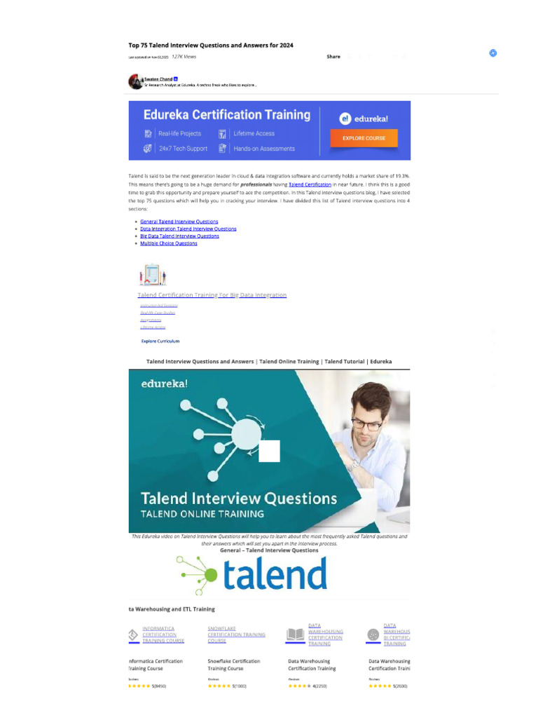 Top 75 Talend Interview Questions and Answers in 2024 - Edureka | PDF