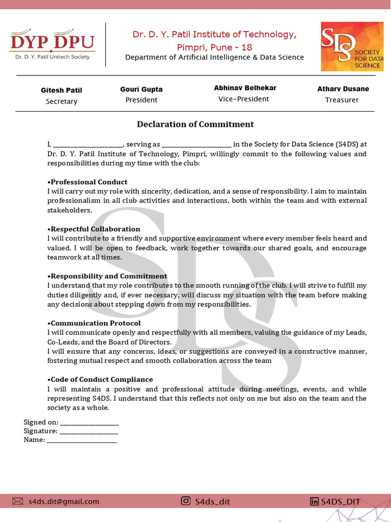 S4DS Commitment Declaration Template | PDF | Communication | Social ...