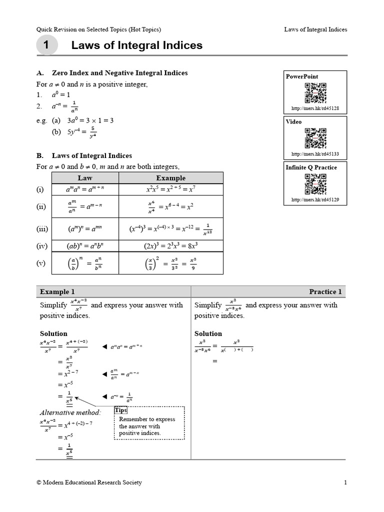 Supplementary Worksheet Laws of Integral Indices | PDF | Number Theory ...