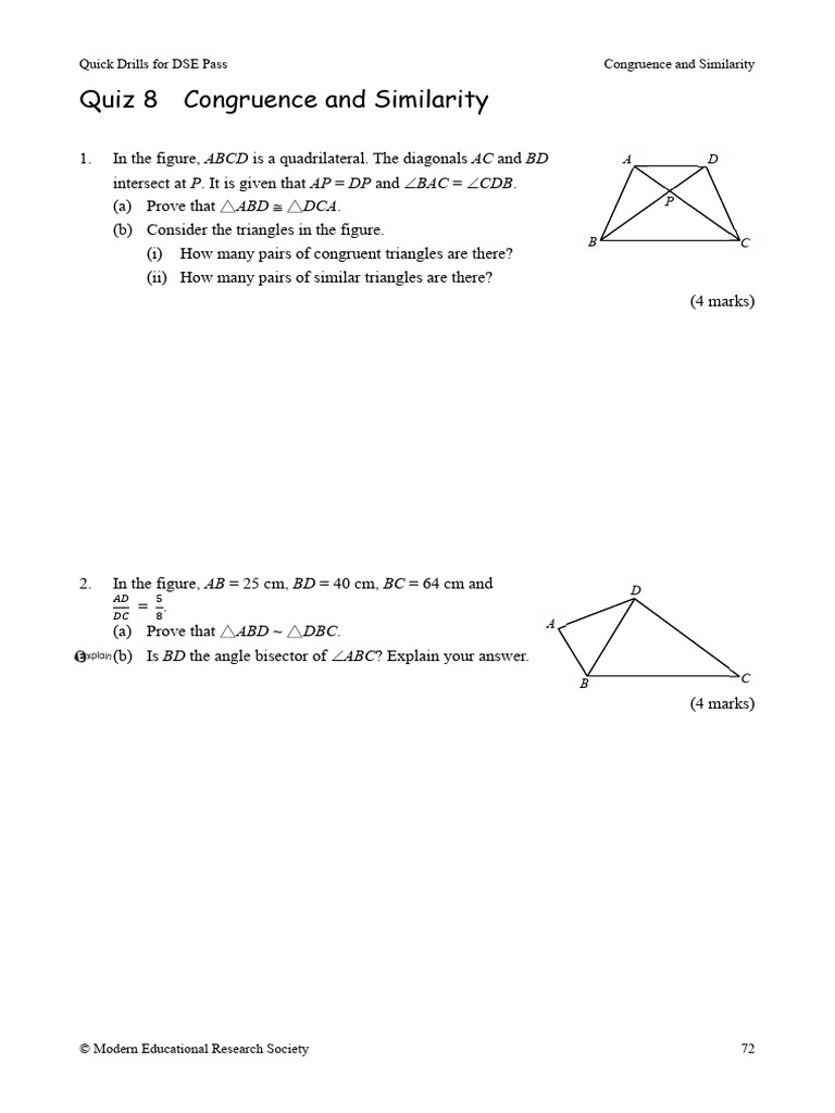 Quiz Congruence and Similarity | PDF | Geometric Shapes | Classical ...