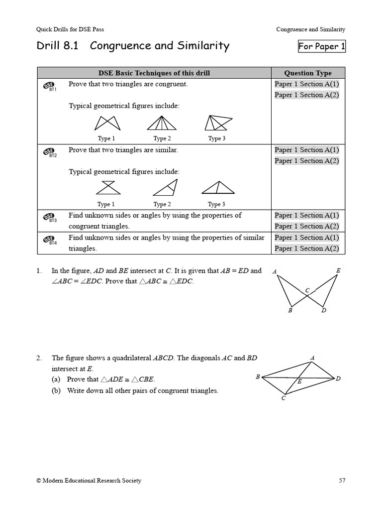 DSE Triangle Congruence & Similarity Drills | PDF | Geometry ...