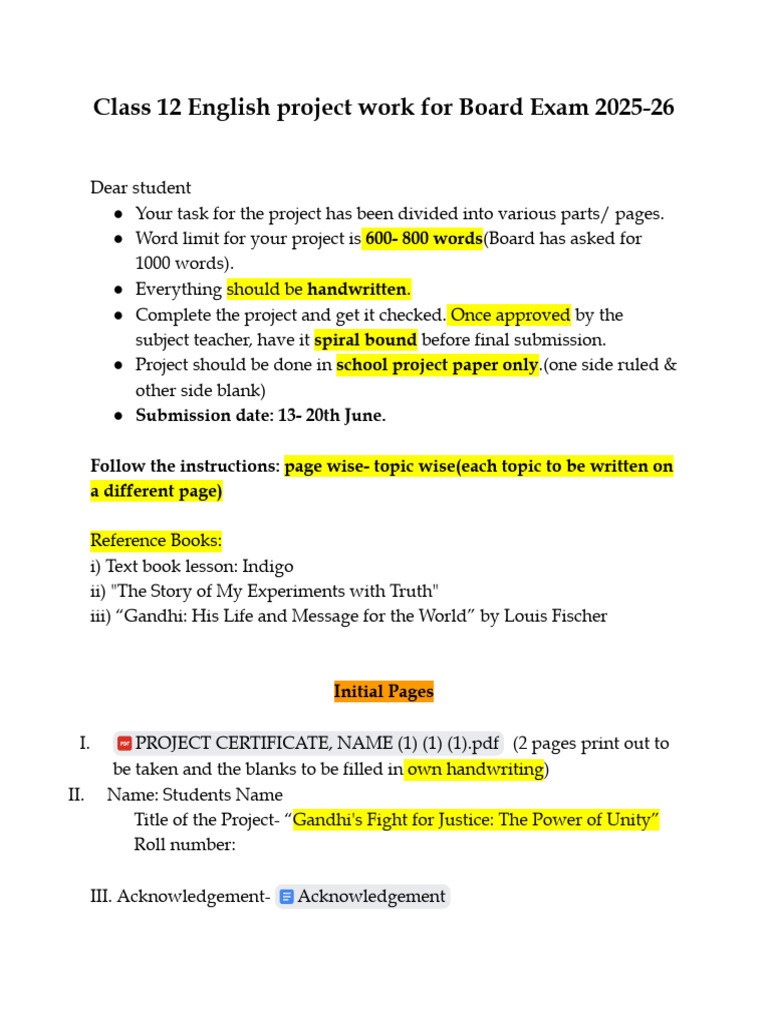 Class 12 English Project Guidelines | PDF | Mahatma Gandhi | Nonviolence