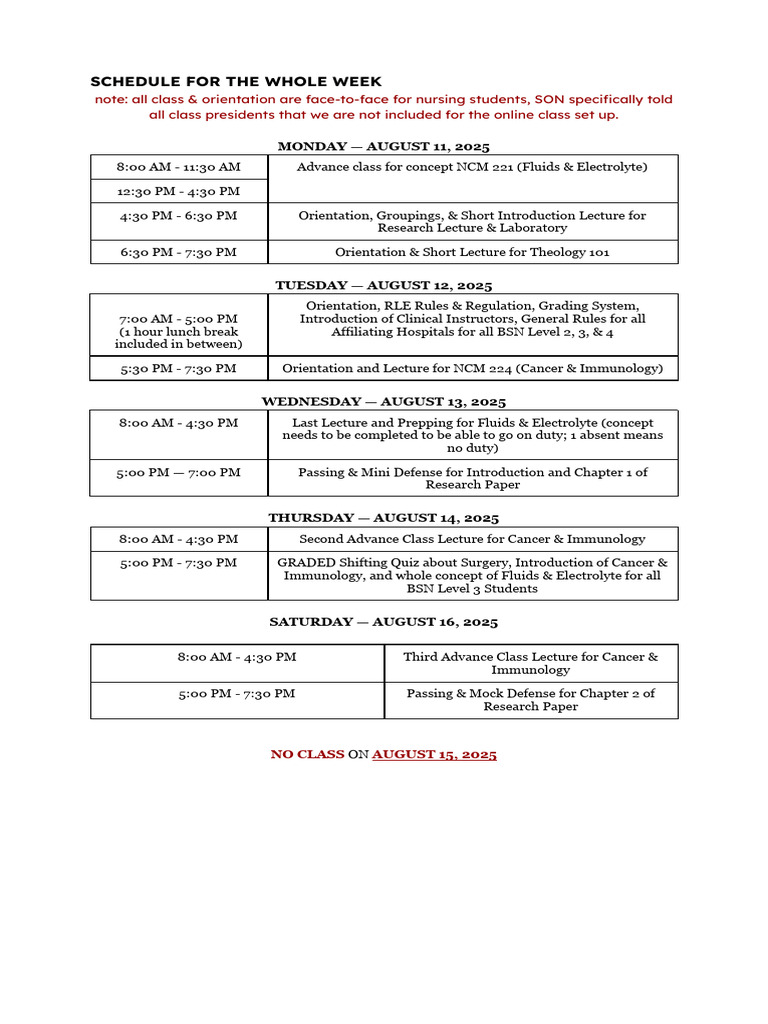 Schedule For Bsn-3b | PDF