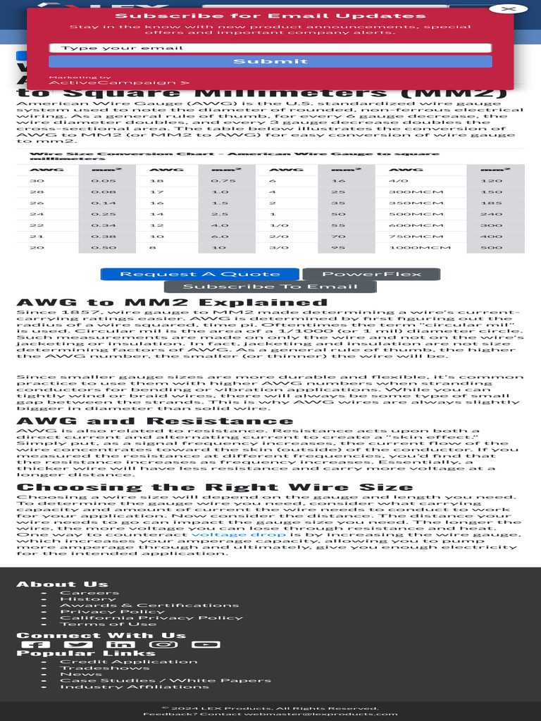 AWG To MM2 Wire Gauge Size Chart LEX Products | PDF | Wire ...