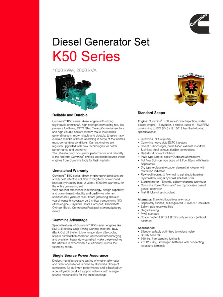 K50 2000kVA Rev 02 2021 Standby 0 | PDF