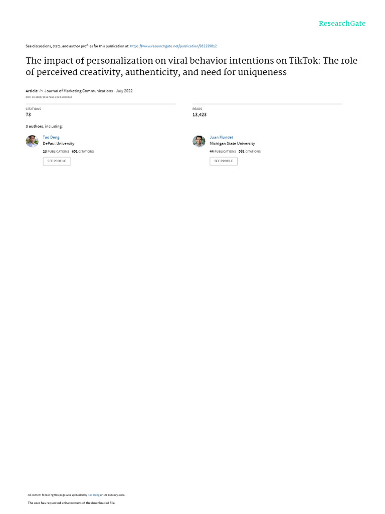 The Impact of Personalization On Viral Behavior Intentions On Tiktok ...