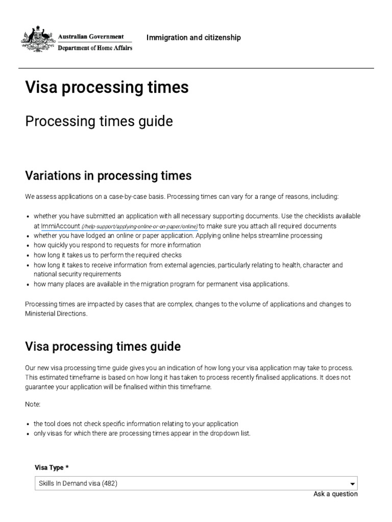 Visa Processing Times Overview | PDF