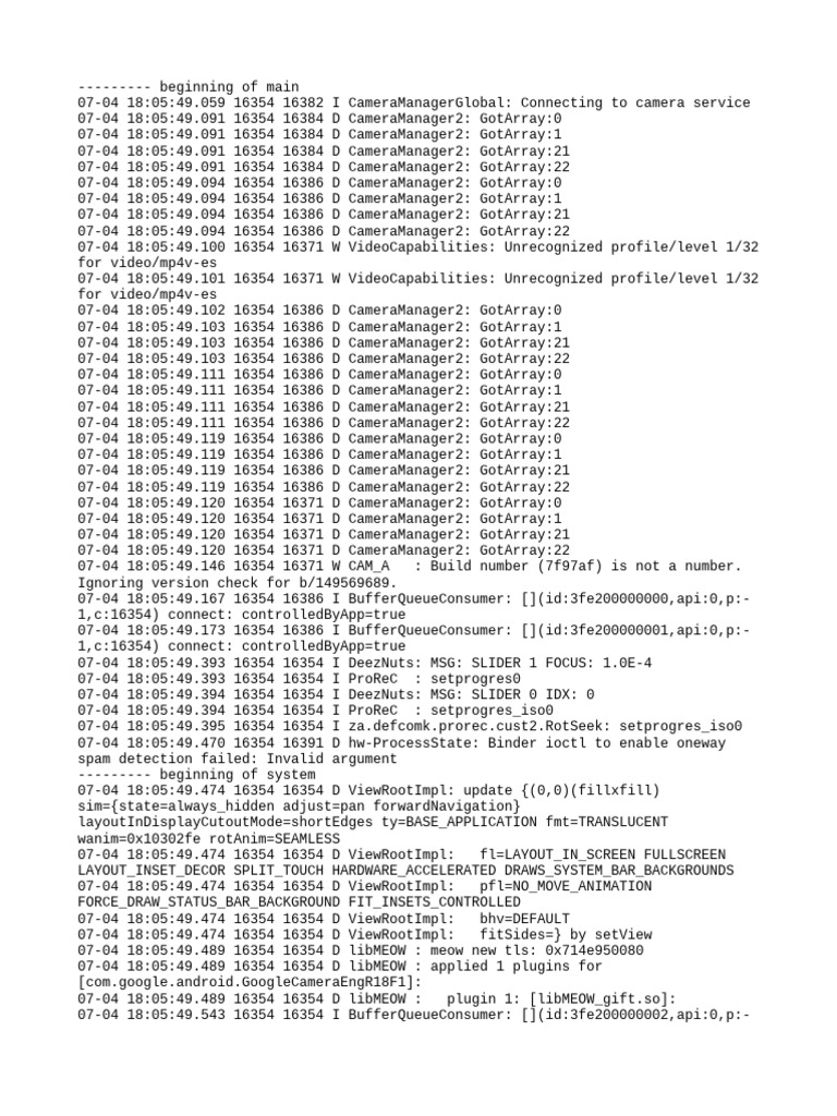 Camera Service Connection Logs | PDF | Computer Science | Software ...