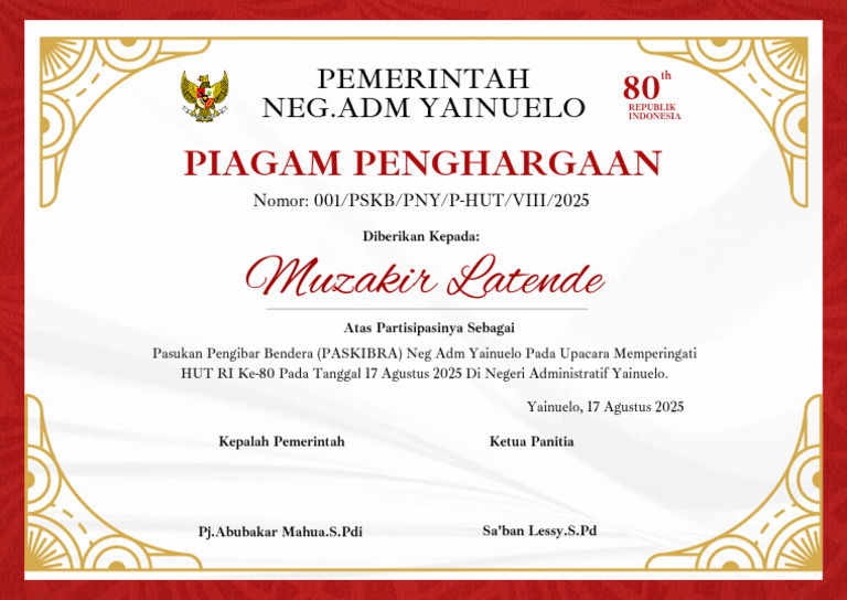 Piagam Merah Putih PASKIBRA HUT RI 2025 | PDF