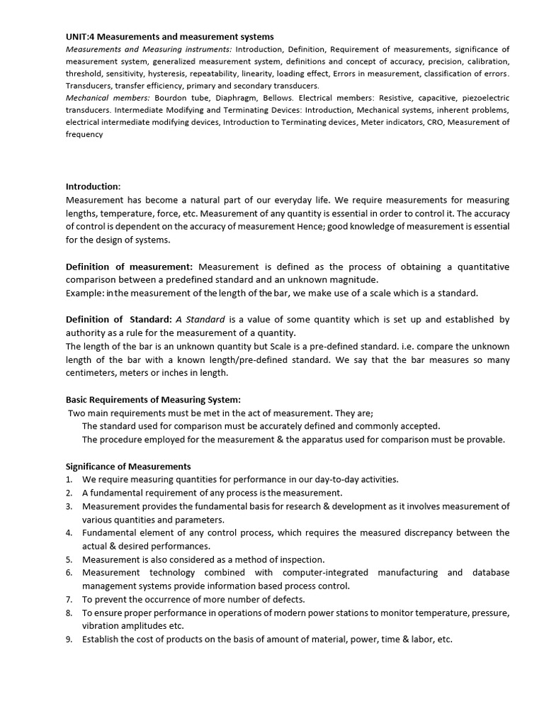 Unit 4. Mesurements and Mesurement System | PDF | Accuracy And ...