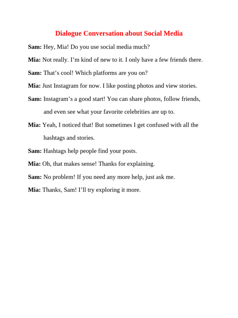Dialogue Conversation About Social Media | PDF