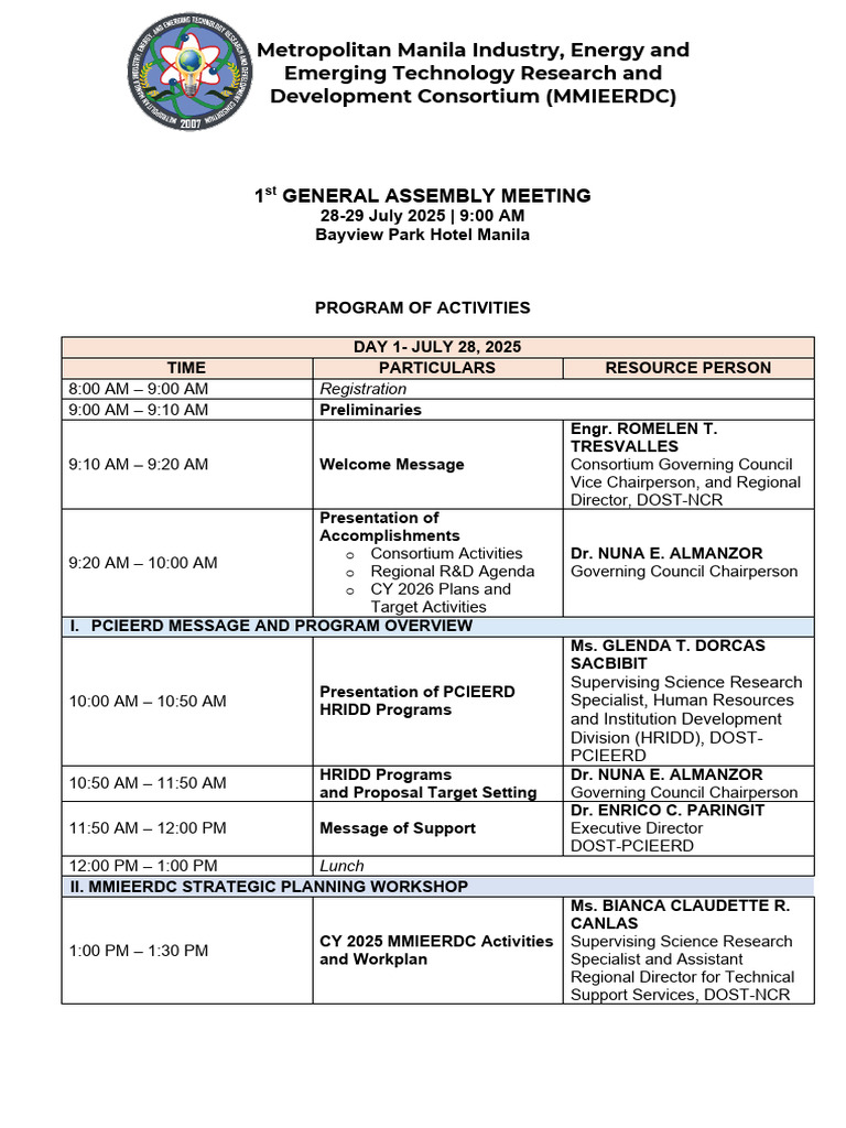 FINAL MMIEERDC GA Program of Activities | PDF