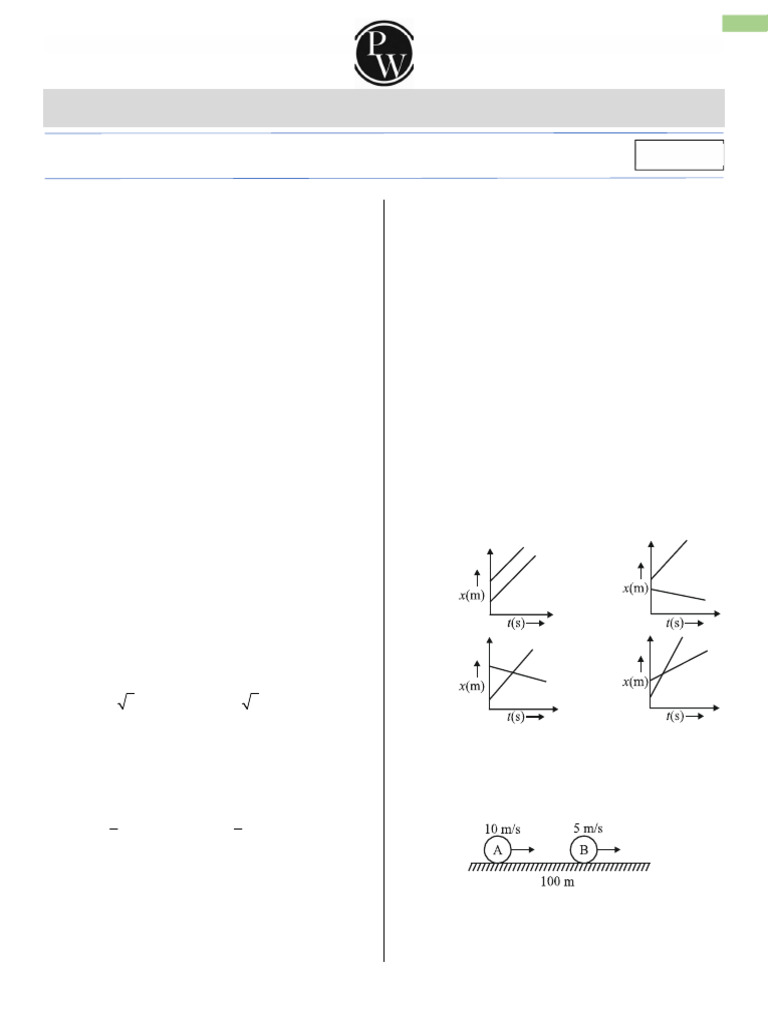 Motion in A Straight Line - DPP 10 (Extra DPP) - Yakeen NEET 2024 PDF | PDF | Speed | Lift (Force)