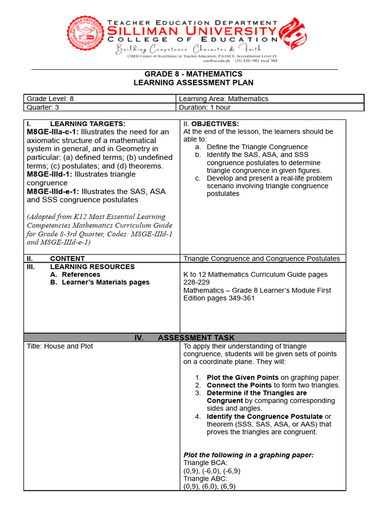 Learning Assessment Plan | PDF | Euclid | Classical Geometry