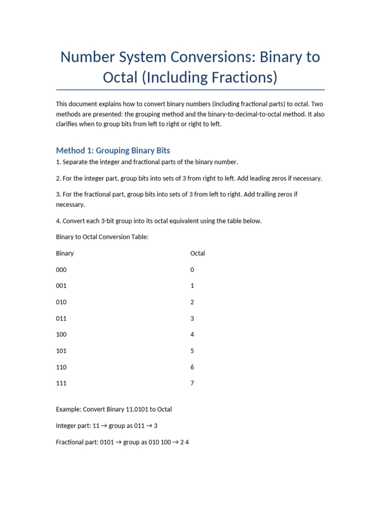 Binary To Octal Conversions | PDF