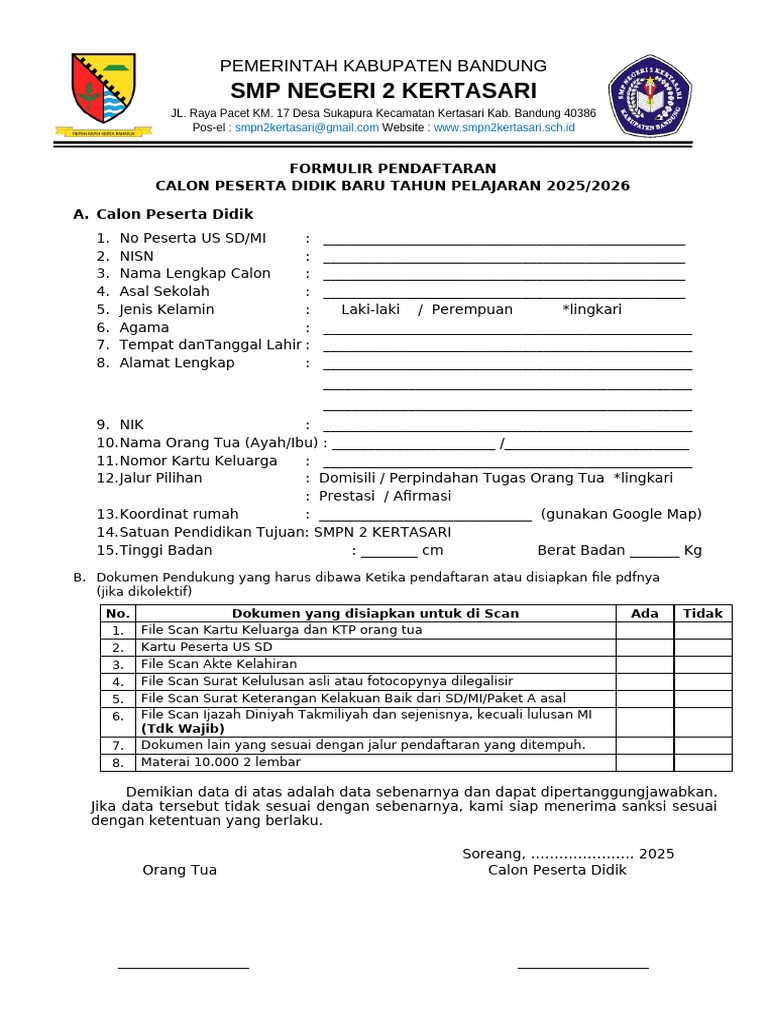 Formulir PPDB SMP | PDF