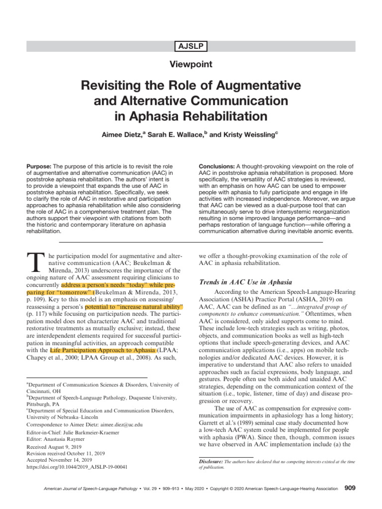 AAC's Role in Aphasia Rehabilitation | PDF | Aphasia | Communication