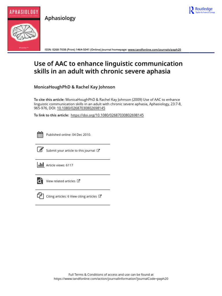Use of AAC To Enhance Linguistic Communication Skills in An Adult With ...