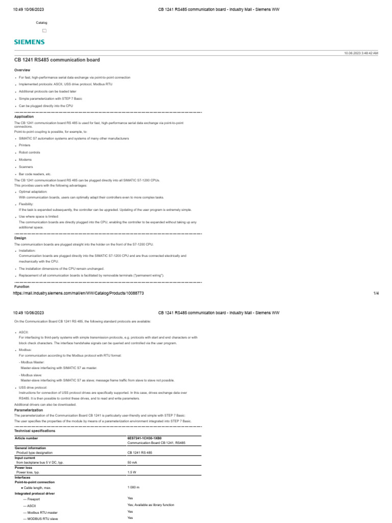 CB 1241 RS485 Communication Board Guide | PDF | Central Processing Unit ...