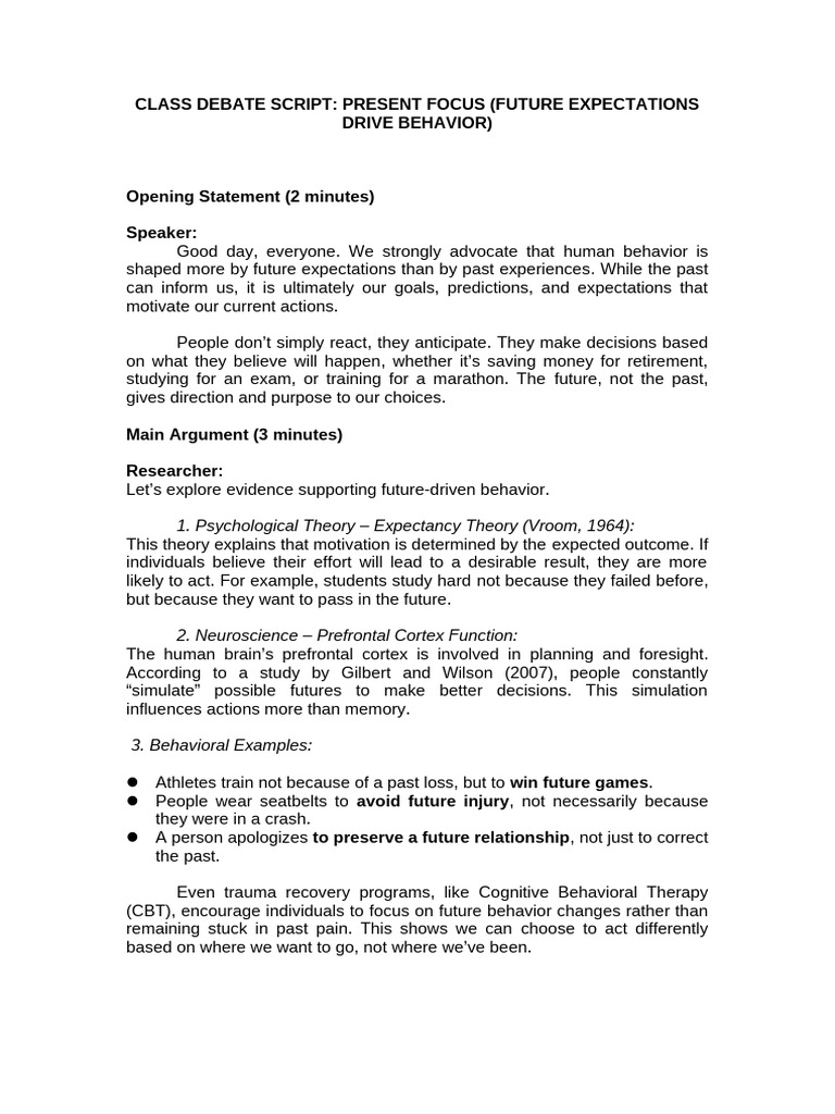 Class Debate Script | PDF | Motivational | Motivation