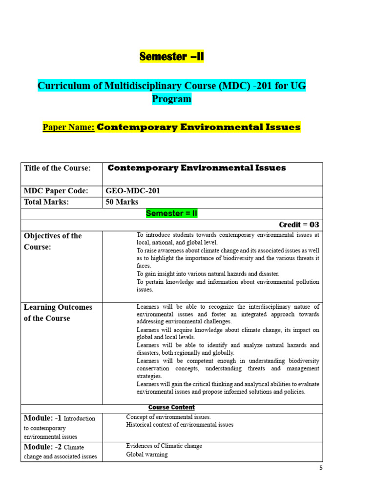 Contemporary Environmental Issues Course | PDF | Environmental Issues ...