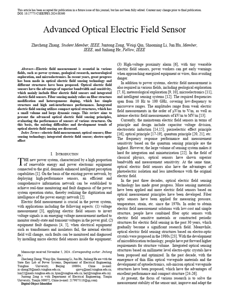 Advances in Optical Electric Field Sensors | PDF | Optical Fiber ...