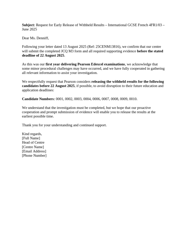 Request For Results Release Letter | PDF