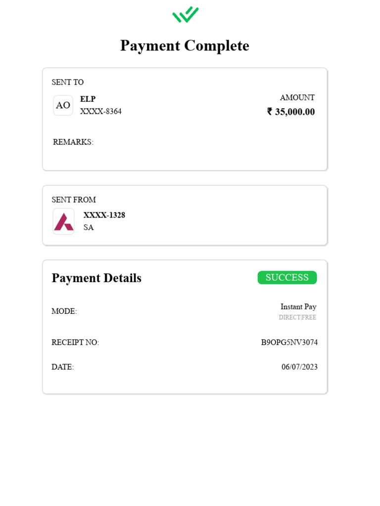 Payment Receipt for ₹35,000 Transaction | PDF