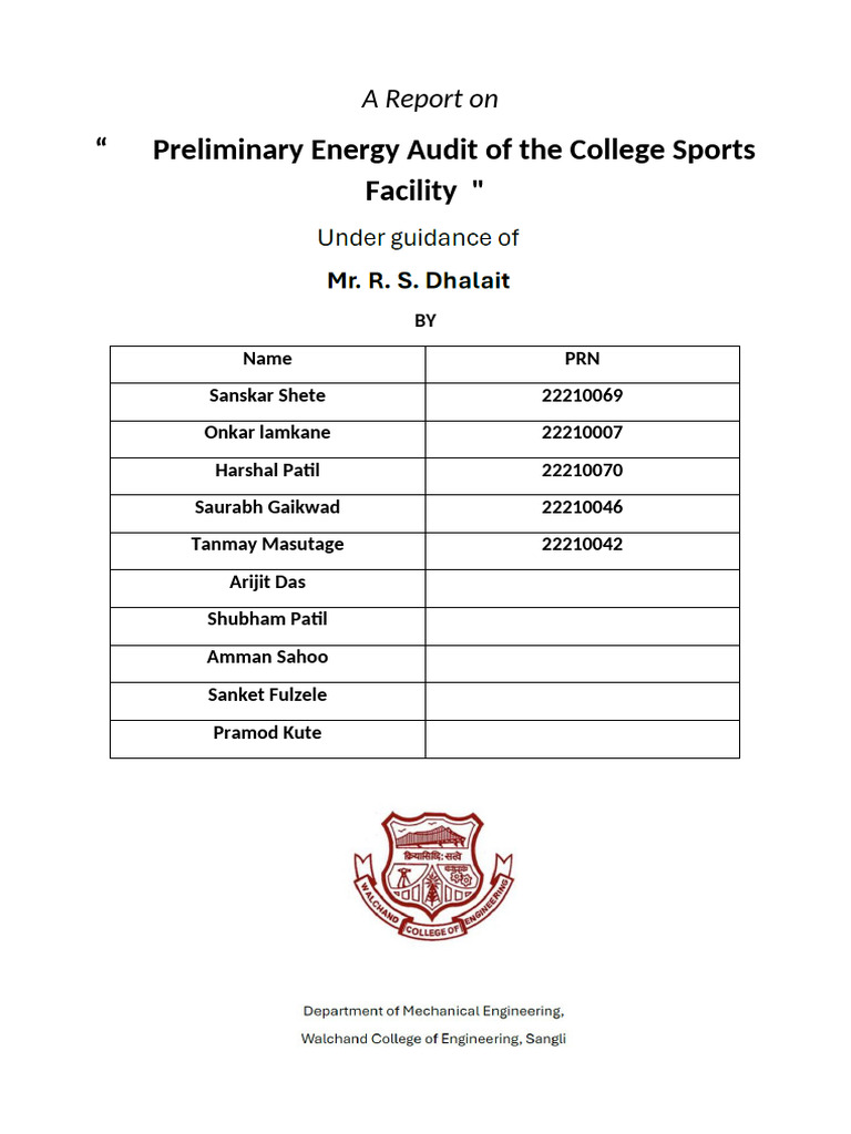 Preliminary Energy Audit of The College Sports Facility | PDF | Energy Conservation | Efficient ...