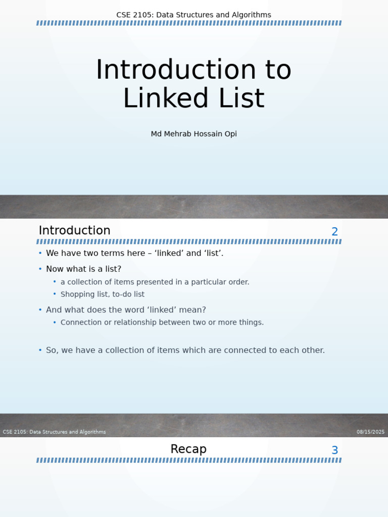 Lecture 1 - Linked List | PDF | Pointer (Computer Programming) | Data Structure