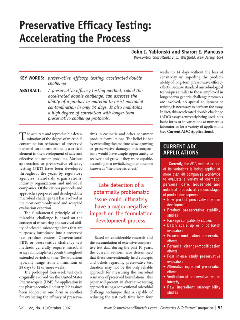 Yablonski. Preservative Efficacy Testing Accelerating The Process | PDF ...