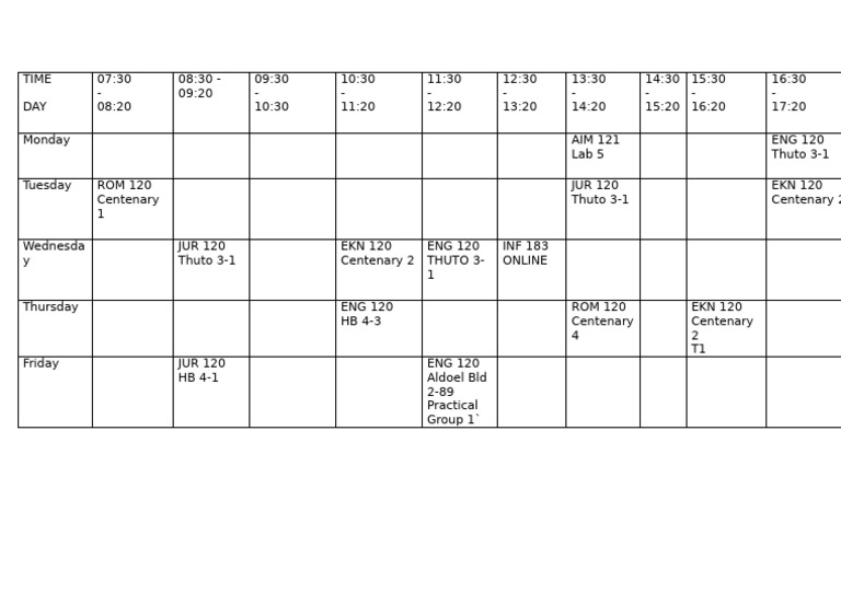 Semester 2 Timetable | PDF