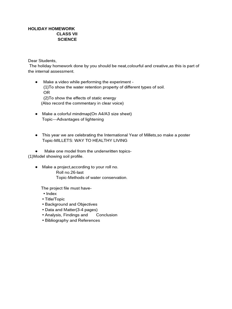 Class VII Science Holiday Homework Guide | PDF