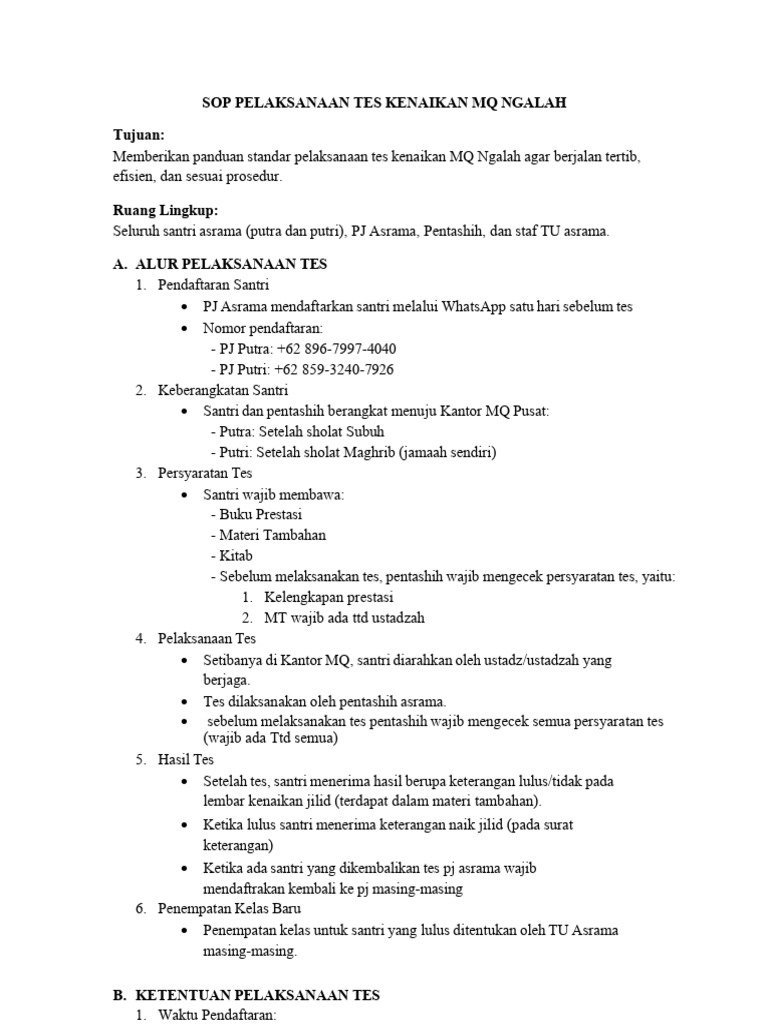 Sop Tes Kenaikan MQ Ngalah-1 | PDF