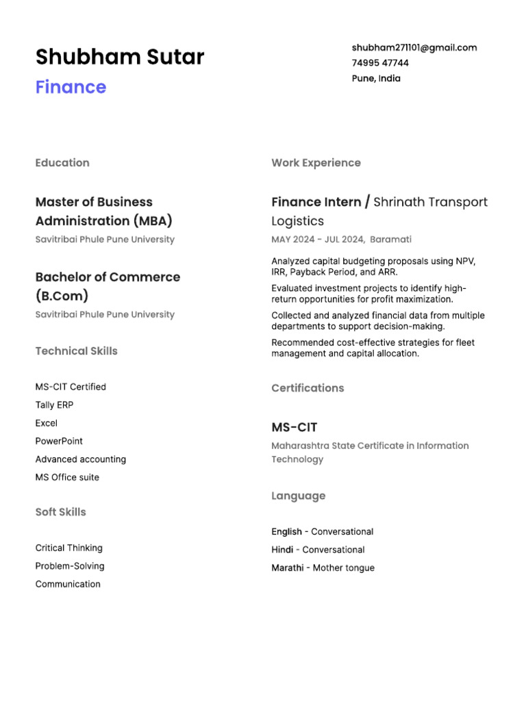 Shubham Sutar Resume May 2025 Compressed | PDF