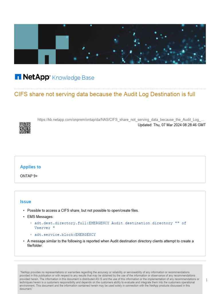 CIFS Share Access Issue Due to Full Audit Log | PDF | Computing ...