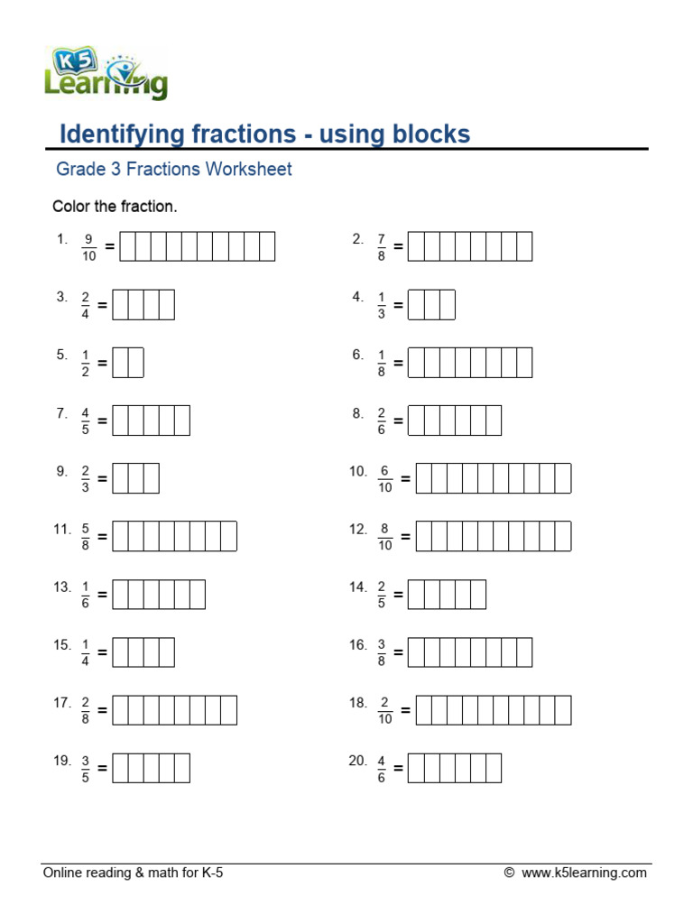 Grade 3 Identify Fractions Color C | PDF