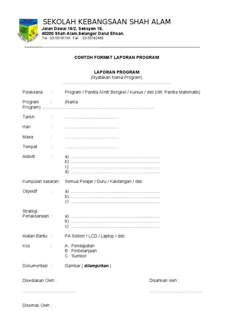 Contoh Format Laporan Program | PDF