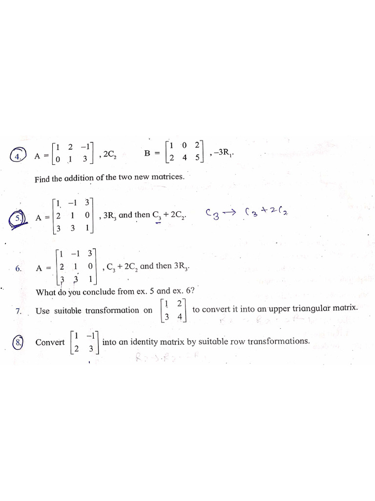 Matrices Question Bank | PDF
