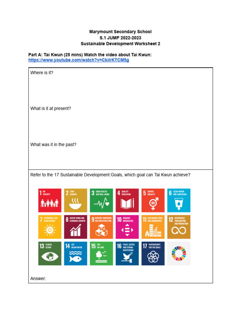 Sustainable Development Worksheet 2 - Tai Kwun | PDF