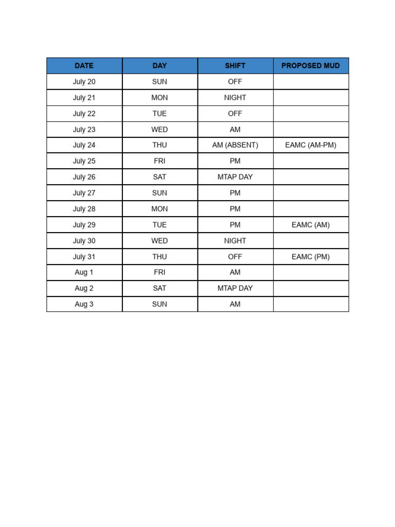 Sched Template | PDF