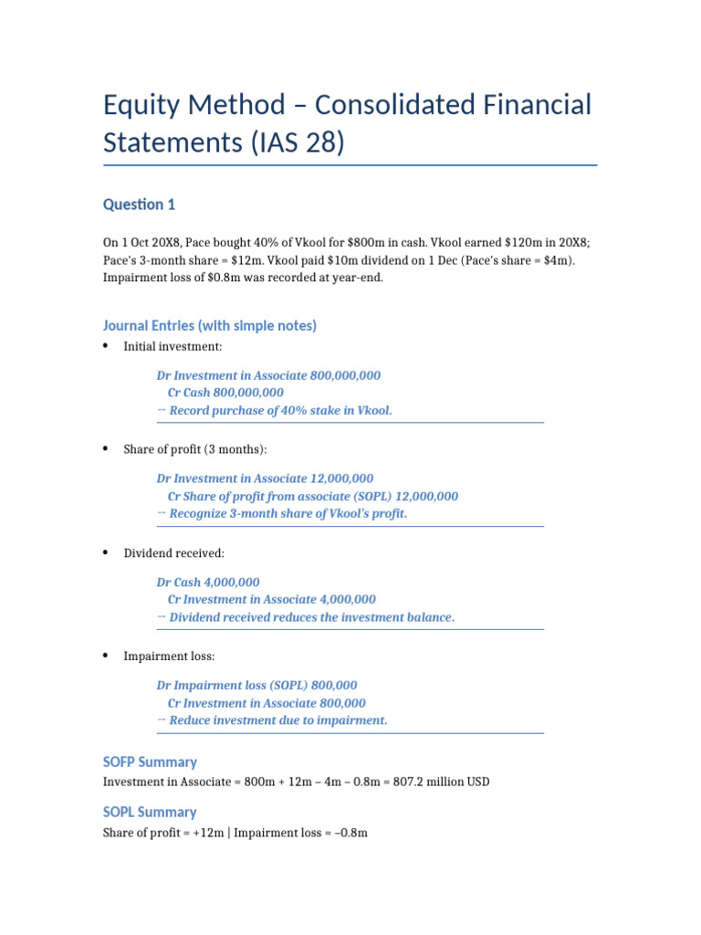 Equity Method Accounting for Associates | PDF