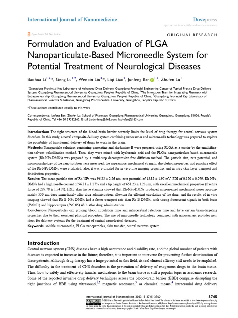 PLGA Microneedles for CNS Drug Delivery | PDF | Applied And ...