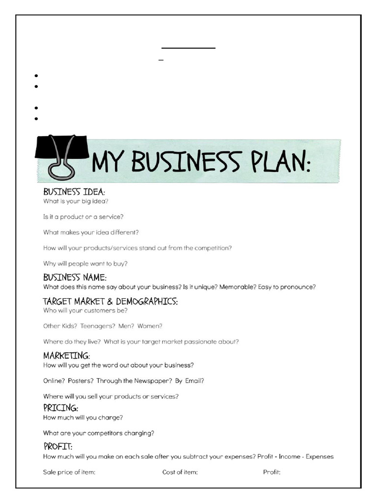 Grade 7 Market Day Business Plan Guide | PDF | Financial Markets ...