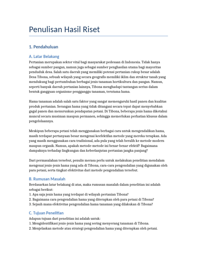Penulisan Hasil Riset Tibona Pendahuluan | PDF
