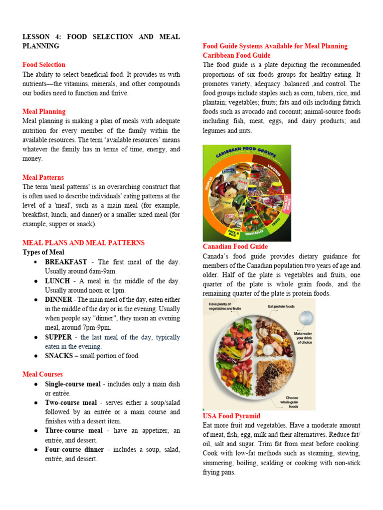 Food Selection and Meal Planning Guide | PDF | Foods | Meal