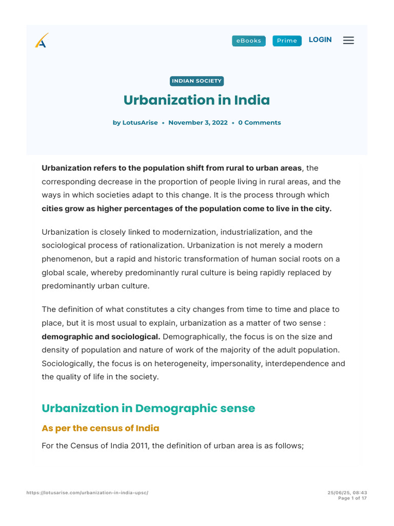 Urbanization in India - UPSC Notes LotusArise | PDF | Urbanization ...